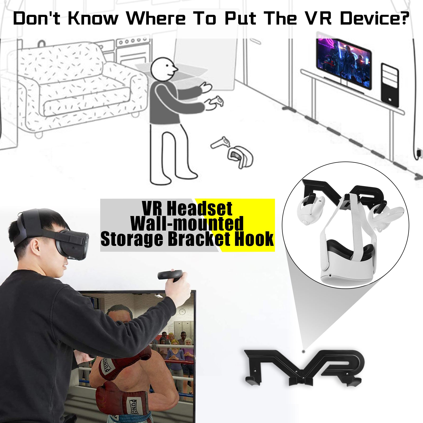 Geekria VR Gaming Wall Mount Headset Storage Stand Hook Compatible wit