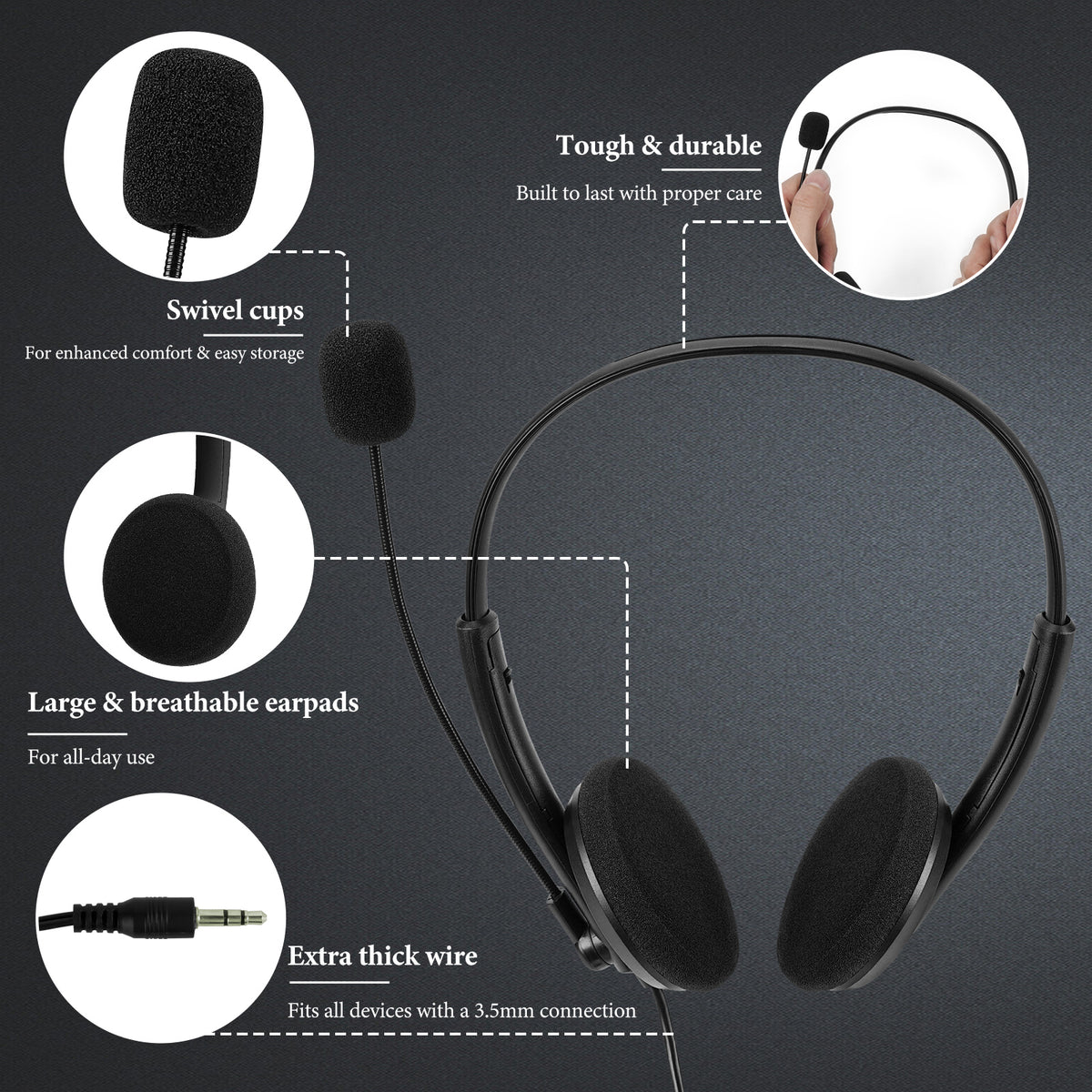 Geekria USB Headset with Mic, Mute Button and Volume Control, Lightwei