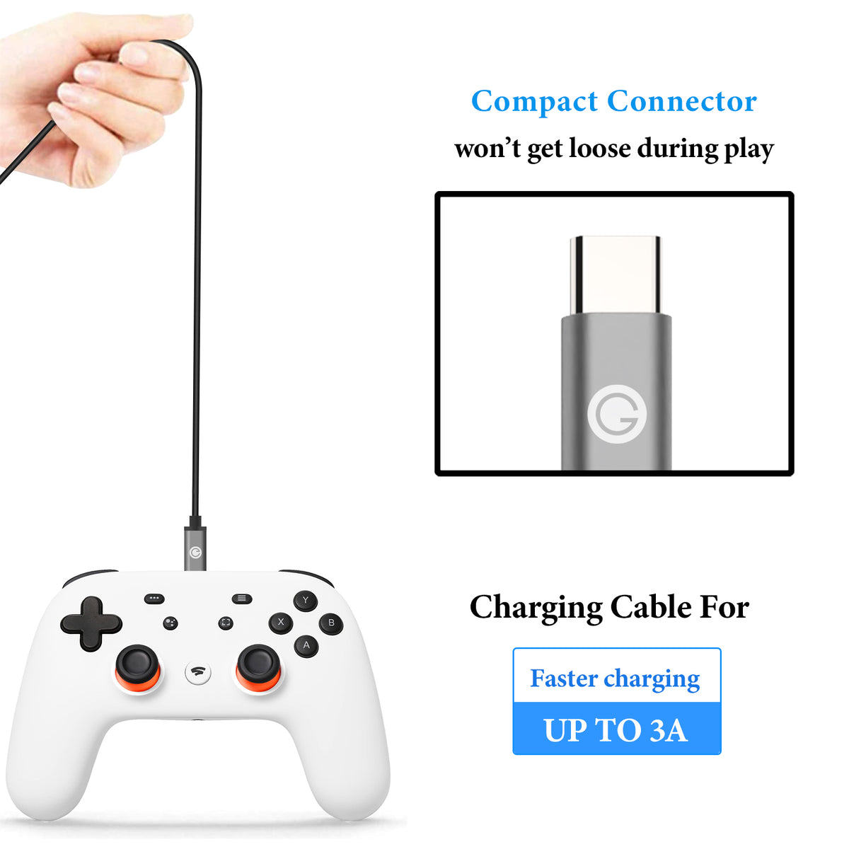 Geekria 10ft/300cm USB Gamepad Charging Cable, Compatible with Google