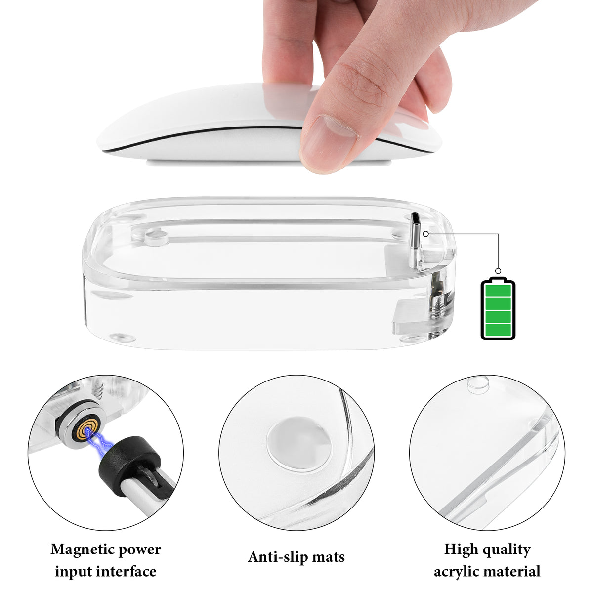 Geekria Mouse Charging Station, Acrylic Mouse Charging Dock, Mouse Sta