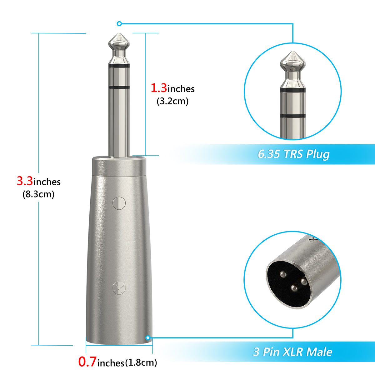 Geekria for Creators XLR Male to 1/4 Inch (6.35mm) TRS Male Microphone